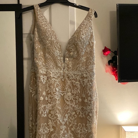 Dresses | Silver And Nudetan Prom Dress | Poshmark